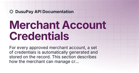 Merchant Account Credentials Dusupay Api Documentation