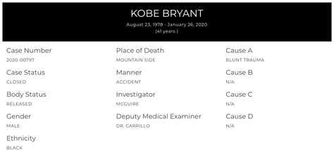Kobe Bryant Autopsy Reveals Star Died Of Blunt Trauma With Catastrophic