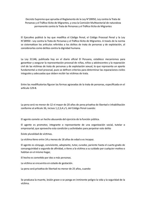 Decreto Supremo Que Aprueba El Reglamento De La Ley N A Través De La