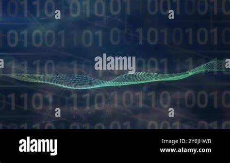 Binary Code And Digital Wave Animation Over Dark Blue Background