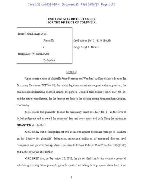 Order On Motion For Sanctions Ruby Freeman Et Al Vs Rudolph W