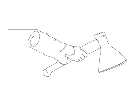 손에 도끼를 들고 있는 사람의 연속적인 한 줄 그림 목수 도구 개념 도끼 선 예술 터 일러스트레이션 편집 가능한 윤 프리미엄 벡터