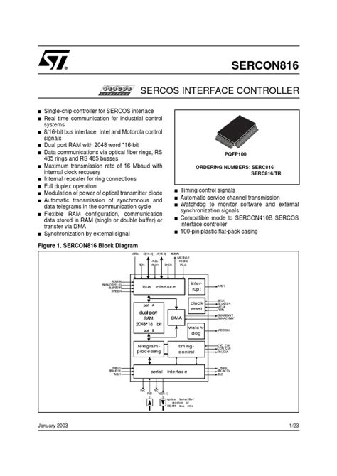 Serc816 Datasheet Sercos Interface Controller Stmicroelectronics
