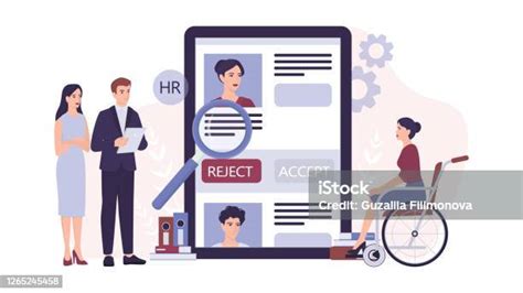 모집 에이블리즘 개념 인사 전문가는 젊은 장애인을 거부 편견에 대한 스톡 벡터 아트 및 기타 이미지 편견 직업 고용과
