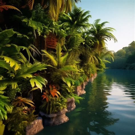 Unusual Jungle On The Riverbank And Plants — Image Created In Shedevrum