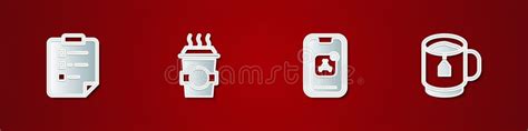 Set Clipboard With Checklist Coffee Cup To Go Mobile Apps And Cup Tea Tea Bag Icon Vector