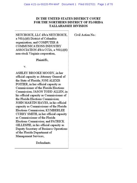 Netchoice Ccia Sue Florida Over Big Tech Crackdown Law Pdf Ex