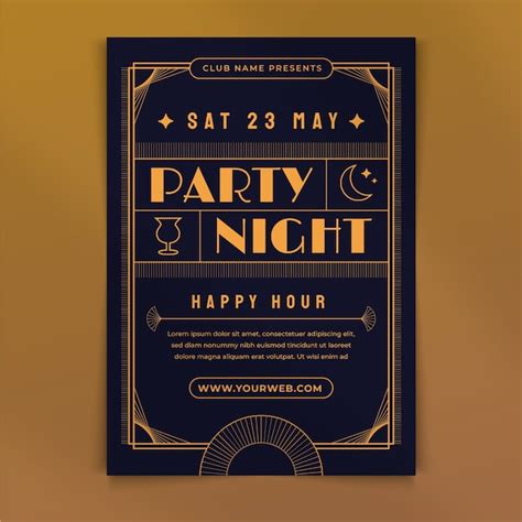 Cartaz de noite de festa em estilo art déco em design plano Vetor Premium