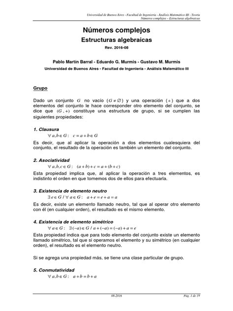 1 2 Numeros Complejos Estructuras Algebraicas Pdf Anillo Matemáticas Espacio Vectorial