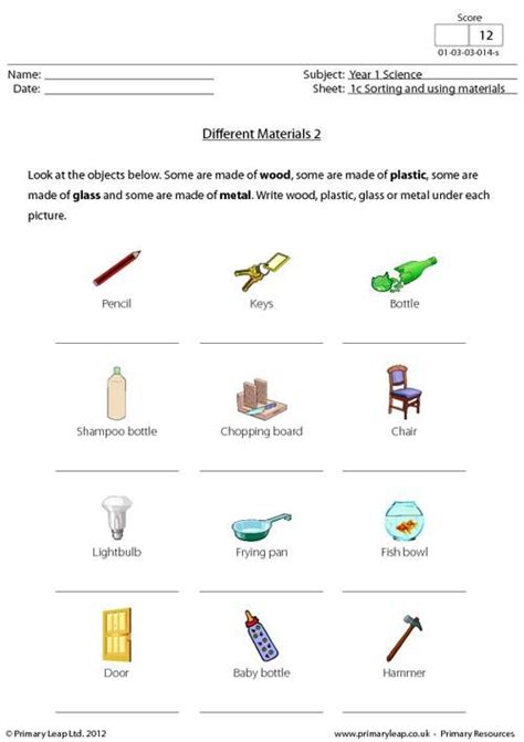 Different Materials Worksheet Science Worksheets Teaching Materials