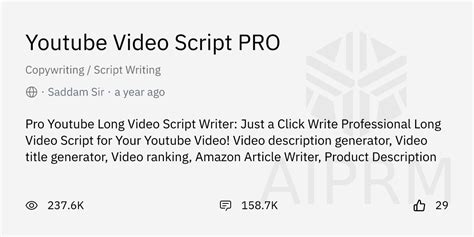 Prompt Youtube Video Script PRO By Saddam Sir AIPRM For ChatGPT