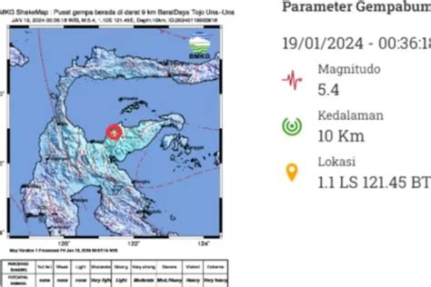 Gempa Bumi 5 4 Magnitudo Guncang Wilayah Barat Daya Tojo Una Una