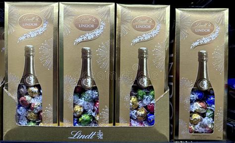 Lindt Assorted Chocolates Arranged In Golden Cardbaord Boxes For Sale Editorial Image Image Of