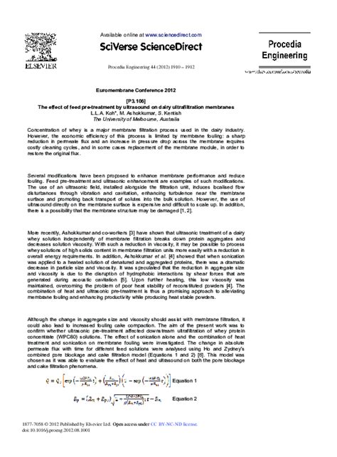 Pdf The Effect Of Feed Pretreatment By Ultrasound On Dairy