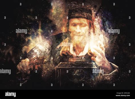 Alchemist In A Beautiful Ornamental Dress In Nature Painting Effect Stock Photo Alamy