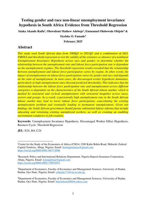 Pdf Testing Gender And Race Non Linear Unemployment Invariance