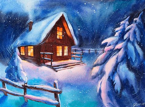 Онлайн курс ілюстрації аквареллю Українська Зима Чарівна подорож у святковий настрій