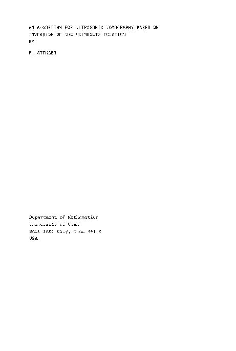 Pdf An Algorithm For Ultrasonic Tomography Based On Inversion Of The Helmholtz Equation