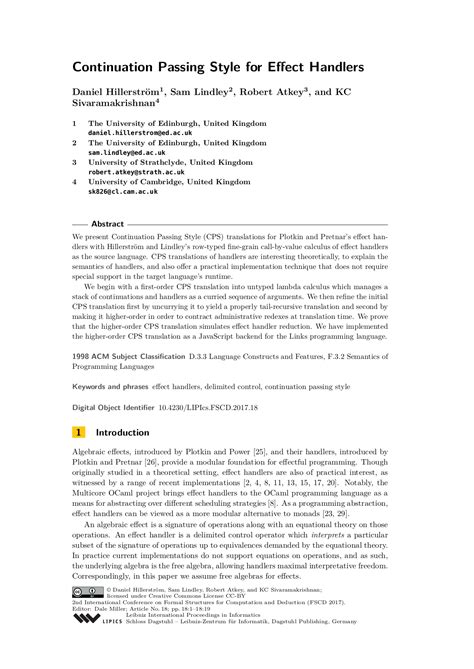Continuation Passing Style For Effect Handlers 2017 Bob Atkey