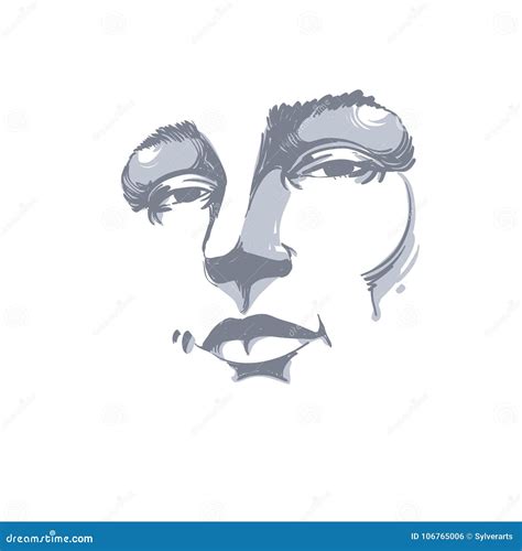 Hand Drawn Monochrome Portrait Of White Skin Flirting Woman Face Emotions Theme Illustration