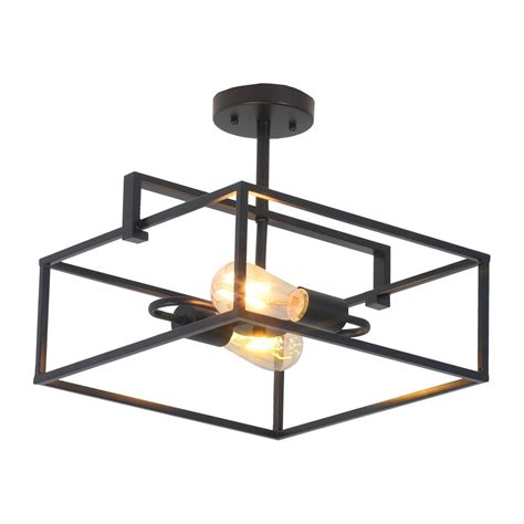Chloe Lighting Nolan 2 Light Square Metal Semi Flush Pendant In Black