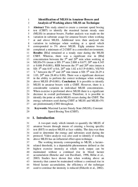 Pdf Identification Of Mlss In Amateur Boxers And Analysis Of Working Above Mlss On Technique