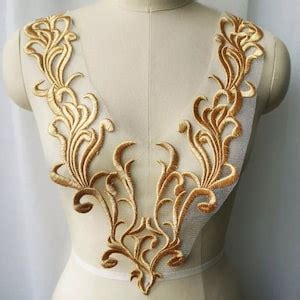 Gold Embroidered Applique Floral Sequin Beaded Applique Etsy