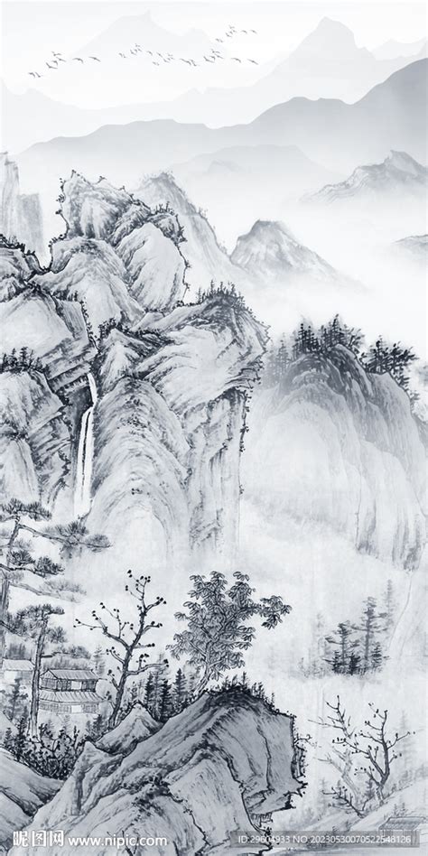 极简 现代框画山水 Tif分层设计图 无框画 环境设计 设计图库 昵图网