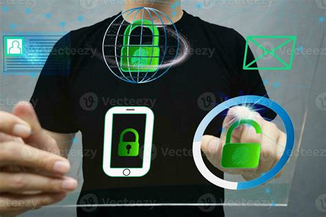 Asian Man Scanning Fingerprints For Digital Encryption Unlock System