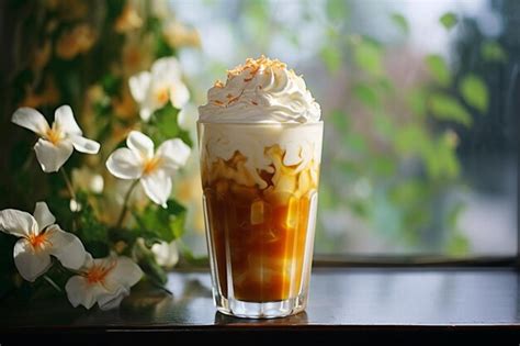Premium Photo Iced Vanilla Latte With Whipped Cream