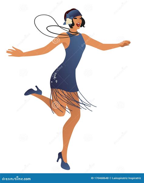 Funny Flapper Girl Wearing Vintage Style Clothes Dancing Charleston