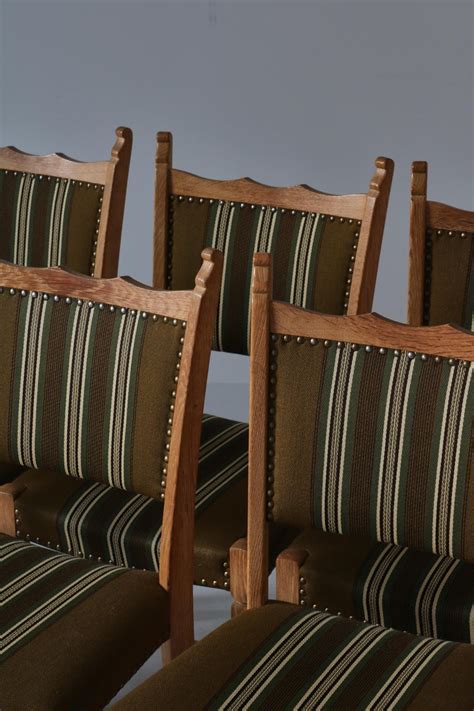 Henning Kjærnulf Set Of Dining Chairs In Oak And Olmerdug Wool Fabric