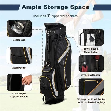 Costway Portable Golf Stand Bag Golf Club Cart Bag W8 Dividers And Rain