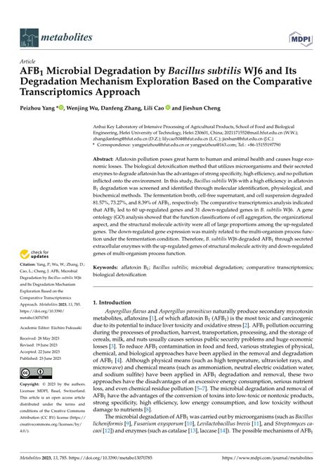 Pdf Afb1 Microbial Degradation By Bacillus Subtilis Wj6 And Its