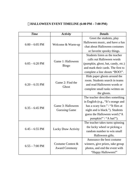 Halloween Event Timeline Pdf