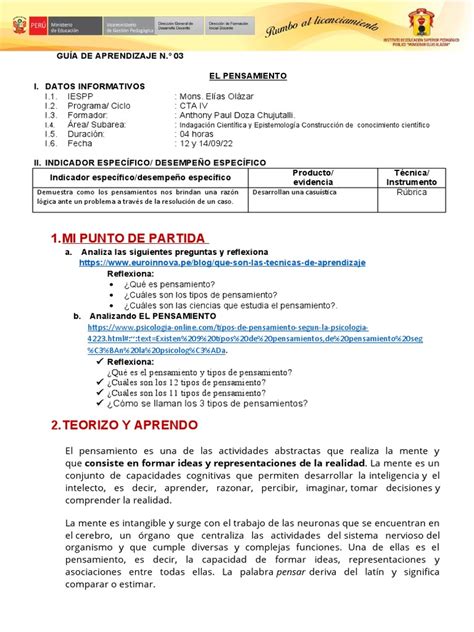 Guía 03 Cta Iv Indagación Pdf Pensamiento Mente