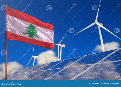 Lebanon Renewable Energy Wind And Solar Energy Concept With Windmills