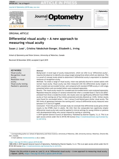Pdf Differential Visual Acuity A New Approach To Measuring Visual Acuity
