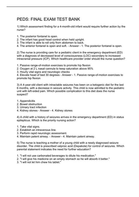 Peds Final Exam Test Bank QUESTIONS AND ANSWERS 2024 LATEST UPDATE