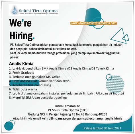 Lowongan Kerja Analis Kimia Homecare