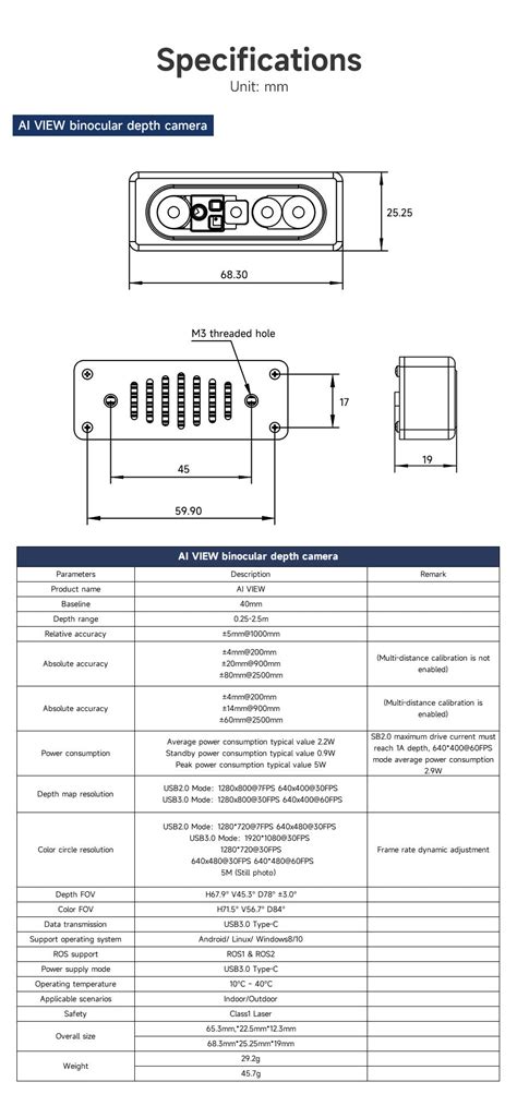 Ai View Depth Camera With Binocular Structured Light For Ros Robot