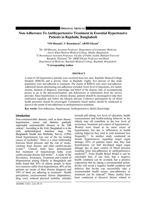 PDF Non Adherence To Antihypertensive Treatment In Essential