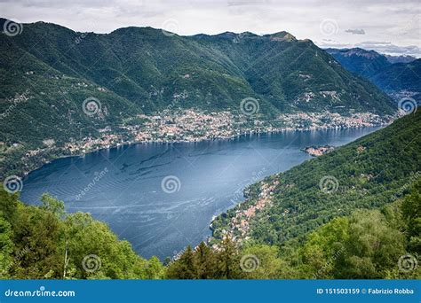 Panoramic View Of Como Lake From The Village Of Brunate Italy Stock