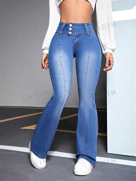 SHEIN EZwear Vaqueros Ajustados Y Acampanados Para Mujeres Moda de Mujer SHEIN México