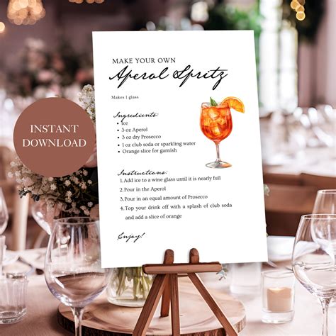 Make Your Own Aperol Spritz Recipe Card Diy Aperol Spritz Recipe Sign