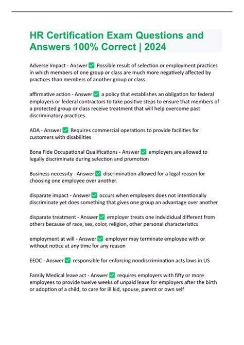 Hr Certification Exam Questions And Answers 100 Correct 2024 Handr Stuvia Us
