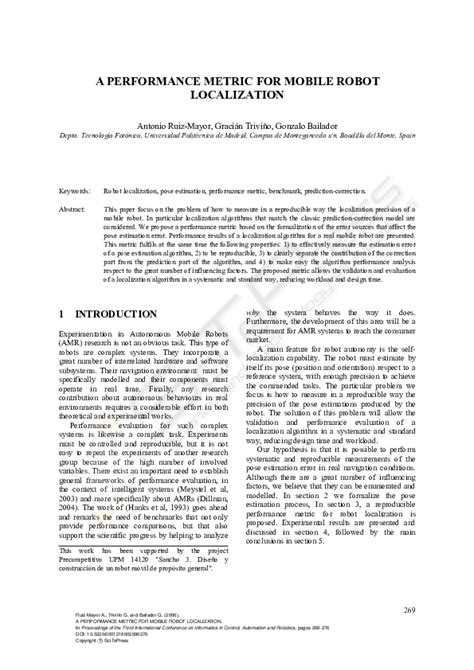 Pdf A Performance Metric For Mobile Robot Localization