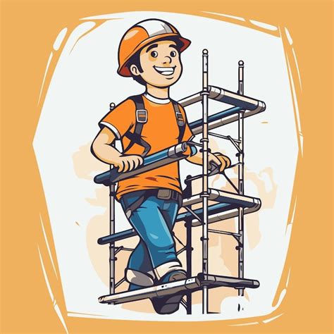 Premium Vector Construction Worker On Scaffolding Vector Illustration