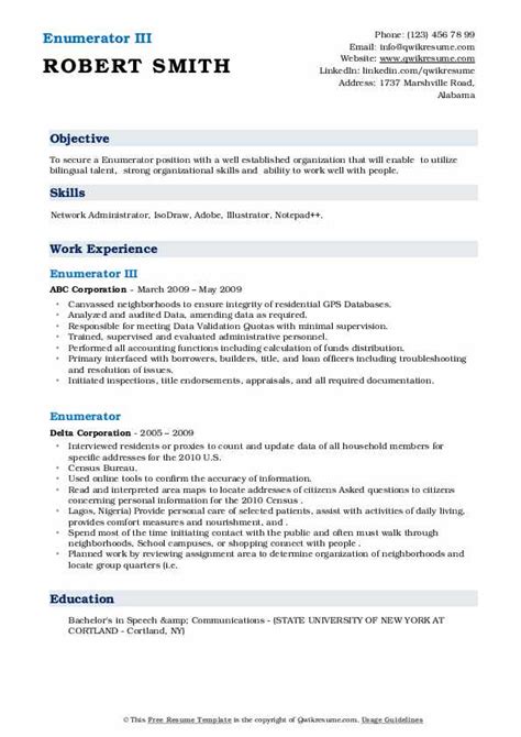10 Enumerator Resume Samples And Templates For 2025