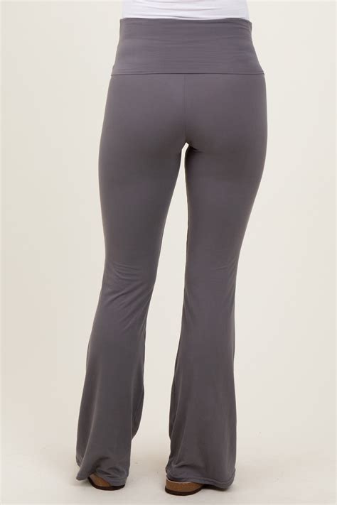 Grey Fold Over Waistband Maternity Flared Pants Pinkblush